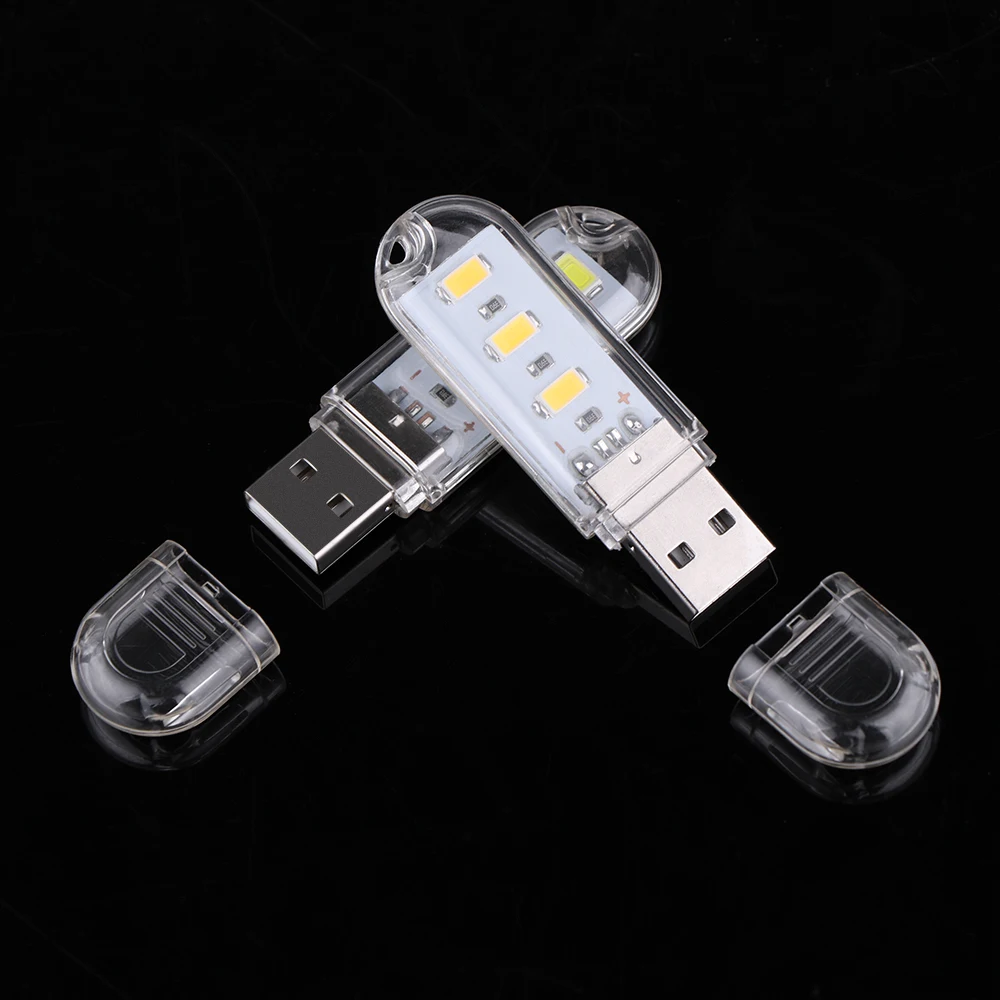 Portable Mini USB Power 3 LED Night Light Lamp 5V Warm/Pure White Light ...
