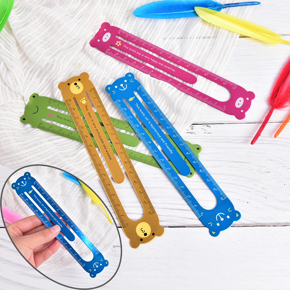 Kawaii Cartoon Frog Bear Pig Cat Metal Paper Clip Stationery Ruler For ...
