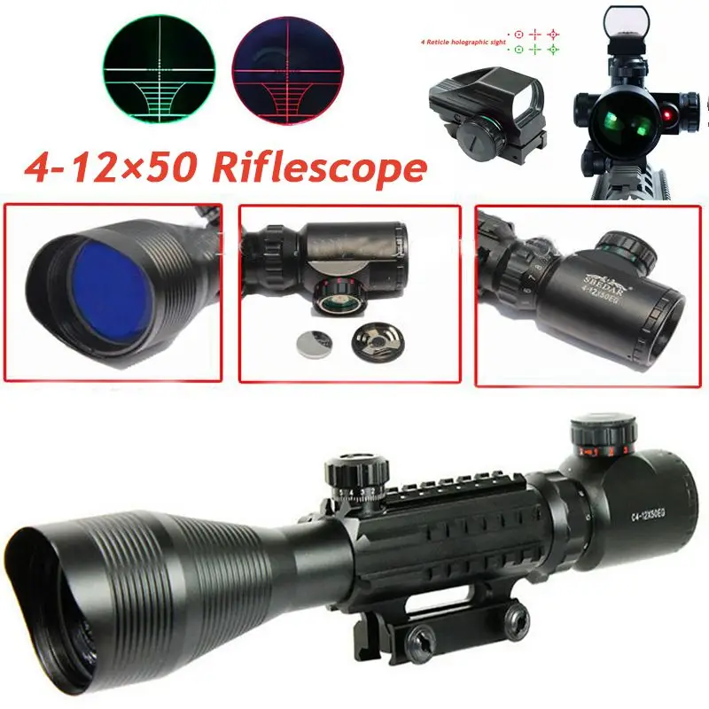Tactical Red Dot Sight Scope 4 12X50 EG Fiber Holographic Sight ...
