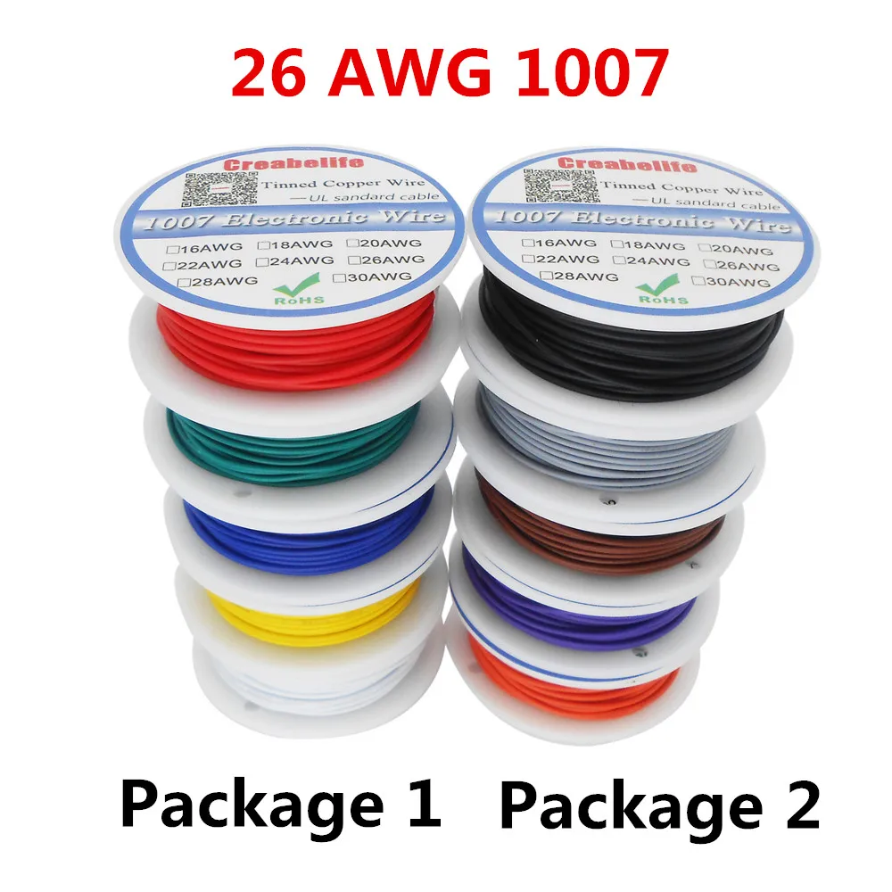 50m /lot UL 1007 26AWG 5 Colors P1 or P2 Electrical Wire Cable Line ...
