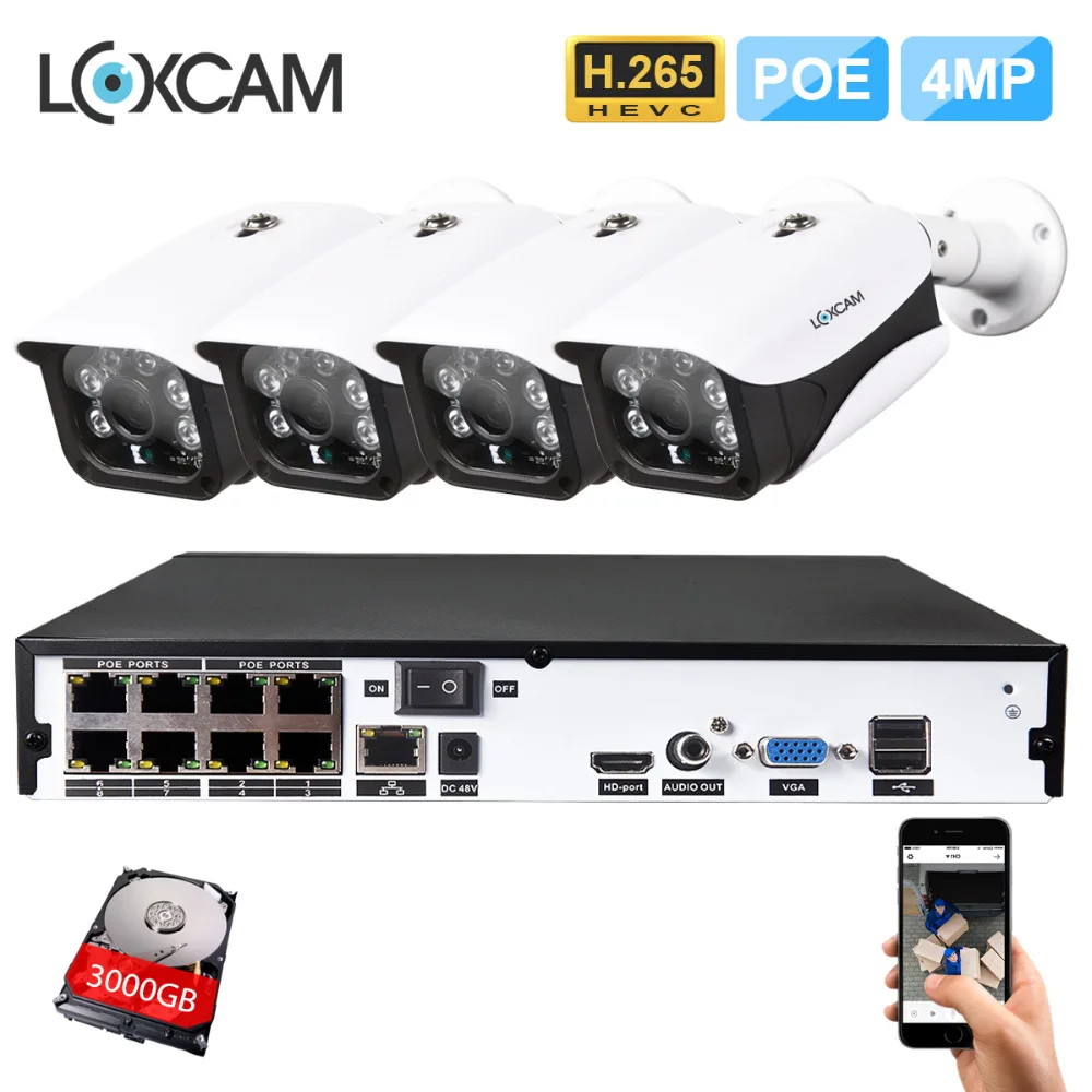 H.265 CCTV NVR System 8CH 4MP POE NVR Kit 4pcs Outdoor Waterproof Array ...