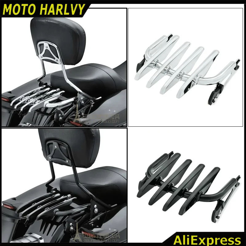 Chrome-BLACK-Stealth-Luggage-Rack-For-Touring-Street-Glide-Road-King-09 ...
