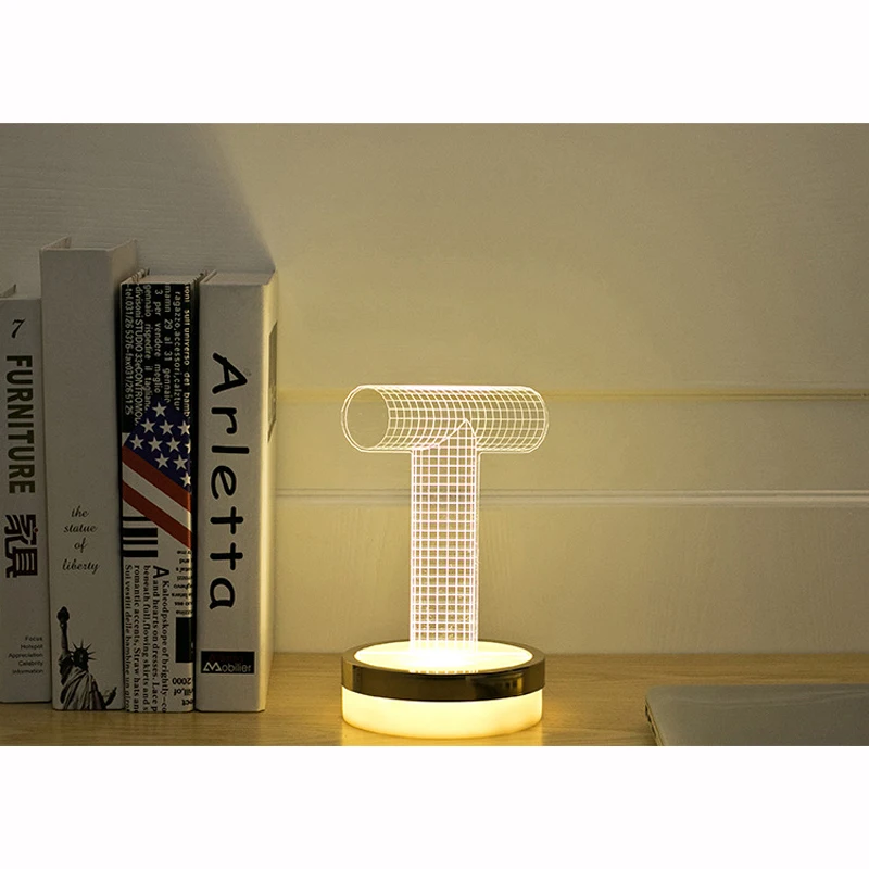 아크릴 편지 T 3d 램프 아기 밤 빛 수면 조명 5 볼트 Usb 작은 Led 테이블 램프 큰 흰색 창조적 인 작은 책상 램프