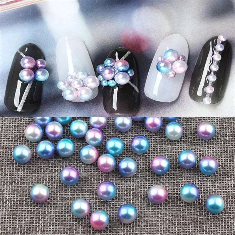 5mm nail pearl 20/100pcs ABS circle without holes Gradient color ...