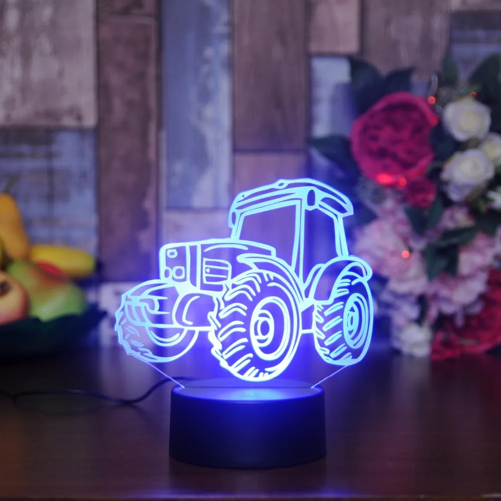 Creative Tractor 3D Visual lamp 7 Colors Changing Acrylic Night Light ...