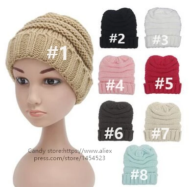 100pcs/lot Winter Hat Kids Beanies Chucky Stretch Knit Slouch Ski Hat Knitting Children Solid ...