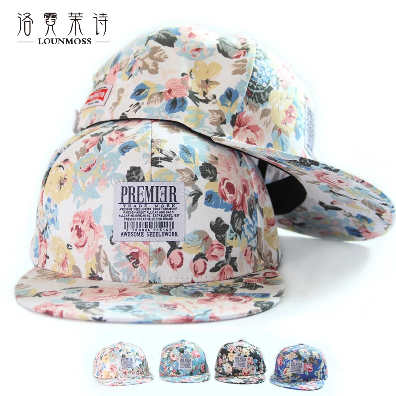 Couple Baseball Cap With Floral Printing Adjustable Women's Hats Woven ...