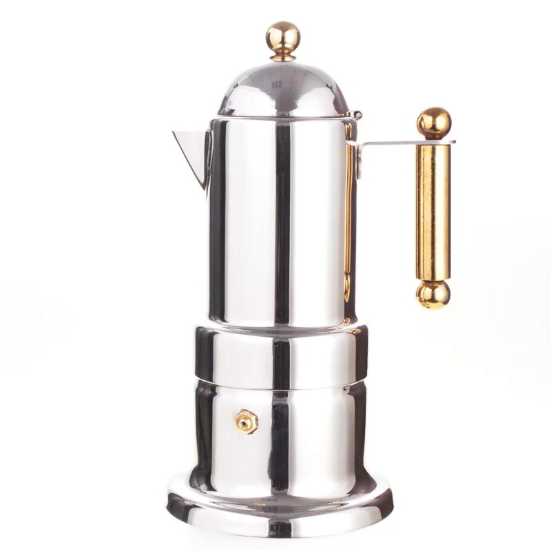 200ml Gold Handle Stainless Steel Coffee Italian Drop Filter Moka Coffee Pot Italian Coffee