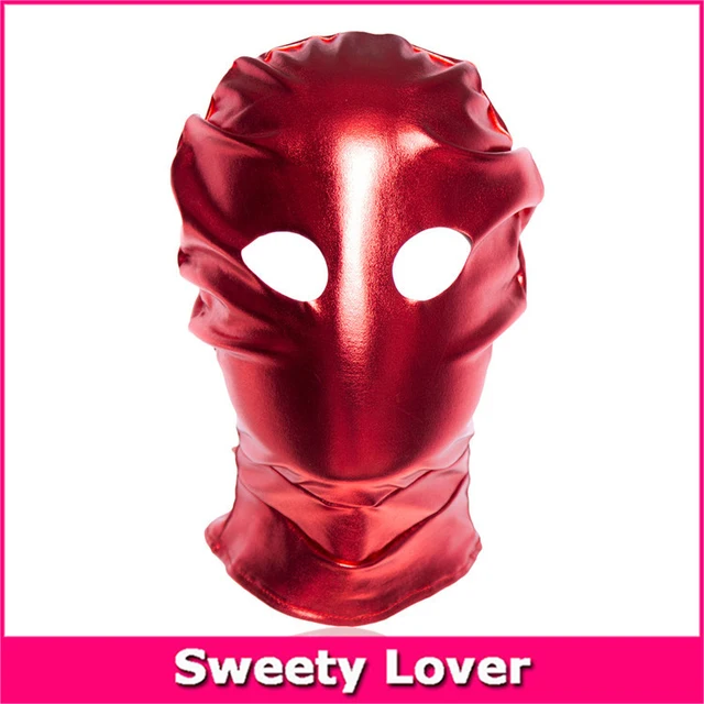 Hot Latex Faux Leather Red Full Sex Mask Women Men Fetish Eyes Visible Head Bondage Hood Masks