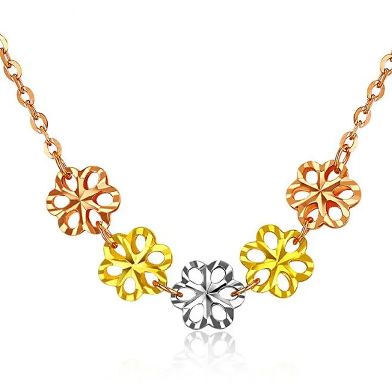Pure Pendant Necklace 5pcs Hollow Flower Yellow Rose White Gold