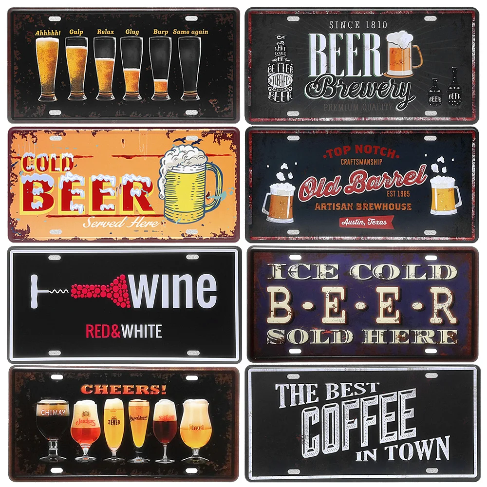 Bar Retro Plate, Wine Beer Vintage Metal Tin Sign, for Pub, Club ...