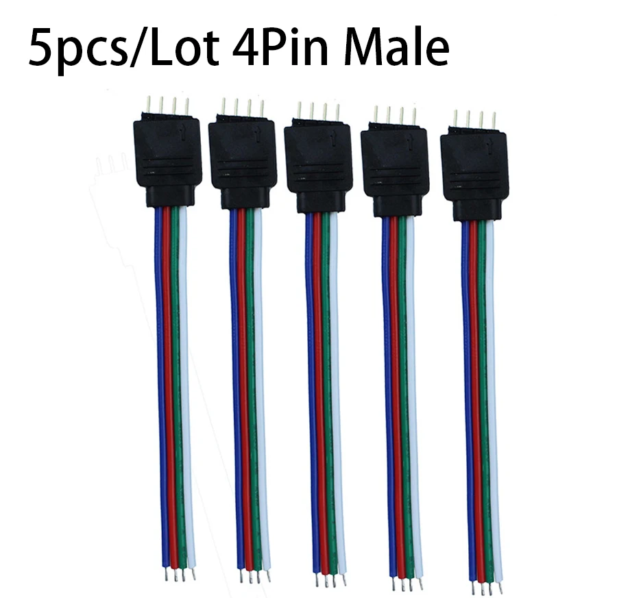 5pcs/Lot 10CM RGB 4pin Male Connector Wire Cable For RGB Led strip 5050 ...