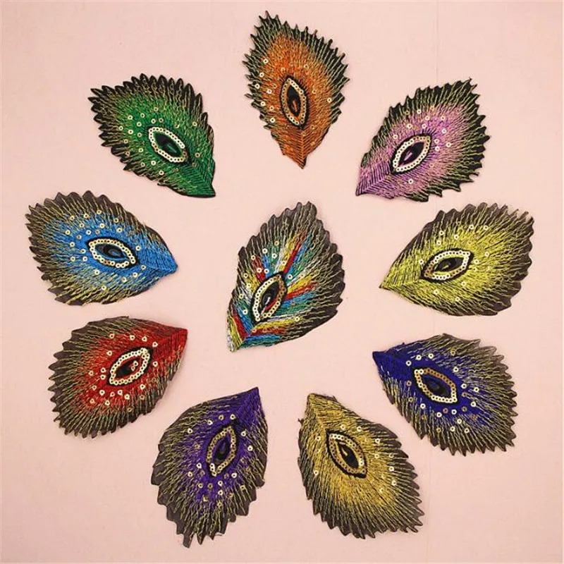 10pcs Peacock Feather Applique Clothing Embroidery Patch Fabric Sticker ...