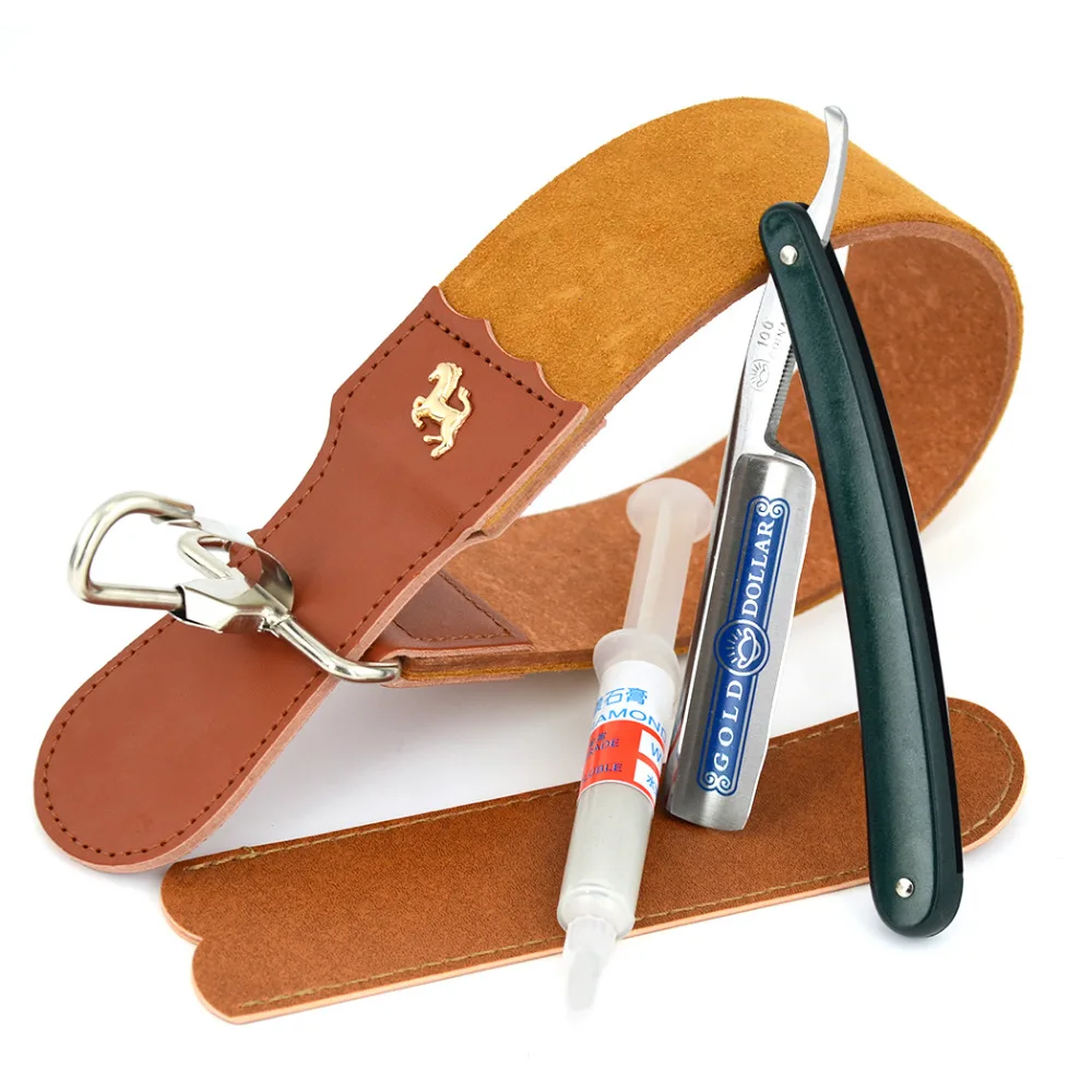 Barber Tools 4pcs/set Gold Dollar 100 Shaving Razor+Cowhide Razor Belt ...