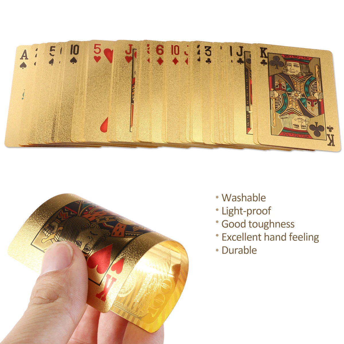 Golden Playing Cards Gold Foil Poker Set Euro Dollar Grid Gold Plastic ...