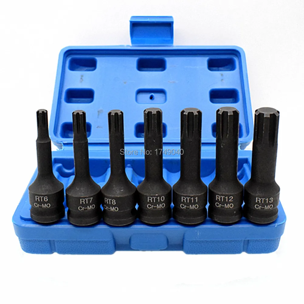 Impact Ribe Bits Socket 7 Piece Set 3/8" Square Drive CR-MO Screwdriver Bit Socket Wrench Tools ...