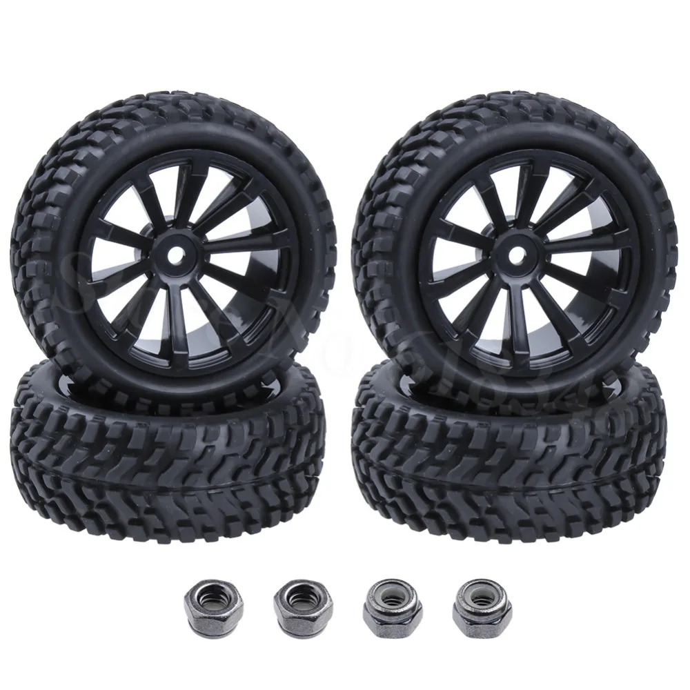 4-pack 2.99 Inch / 76mm Rubber 1:10 Rc Rally Car Tires & Wheel Rims Set ...