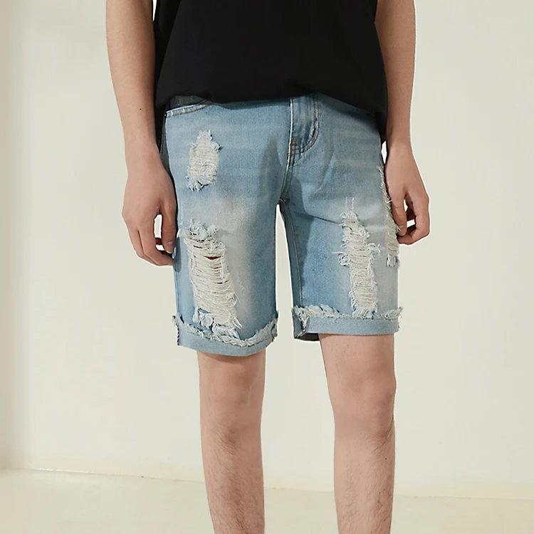 Shorts masculino de verão, jeans, rasgado, com buraco solto, tendência ...
