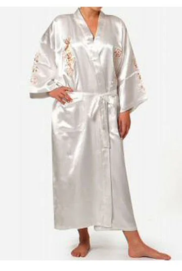 White Sexy Chinese Women Silk Rayon Robe Wedding Bridesmaid Sleepwear V ...