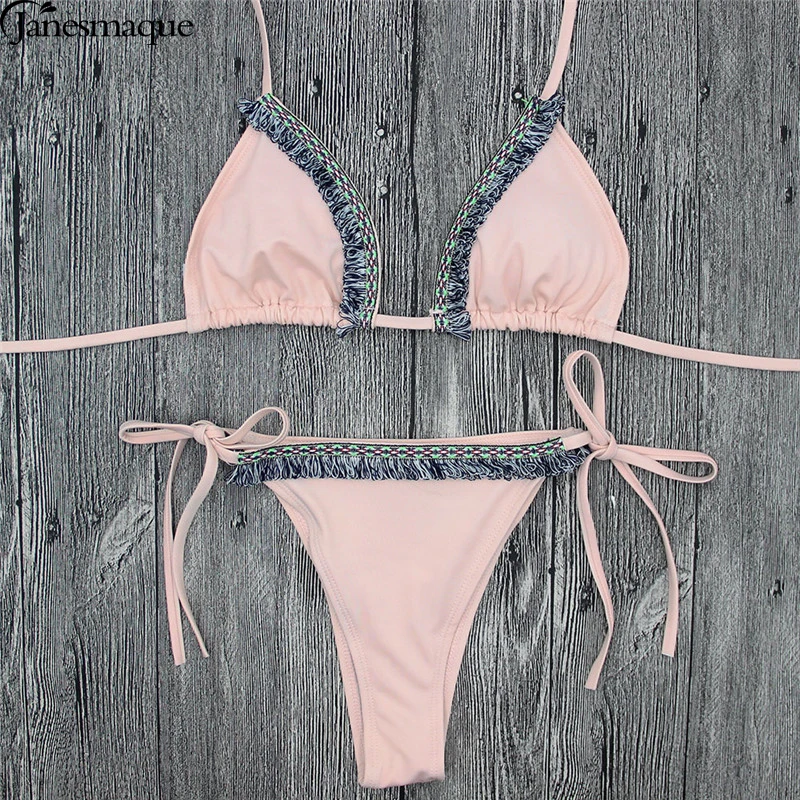 Swimwear Women Print Bikini Set 2018 Bandage Swimsuit Sexy Pinkcolor