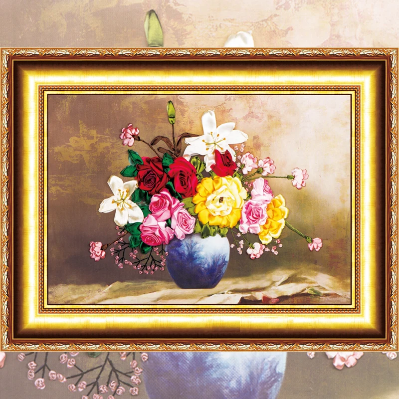 DIY Ribbon Embroidery kit, Silk Ribbon for Embroidery, Needlework Cross ...