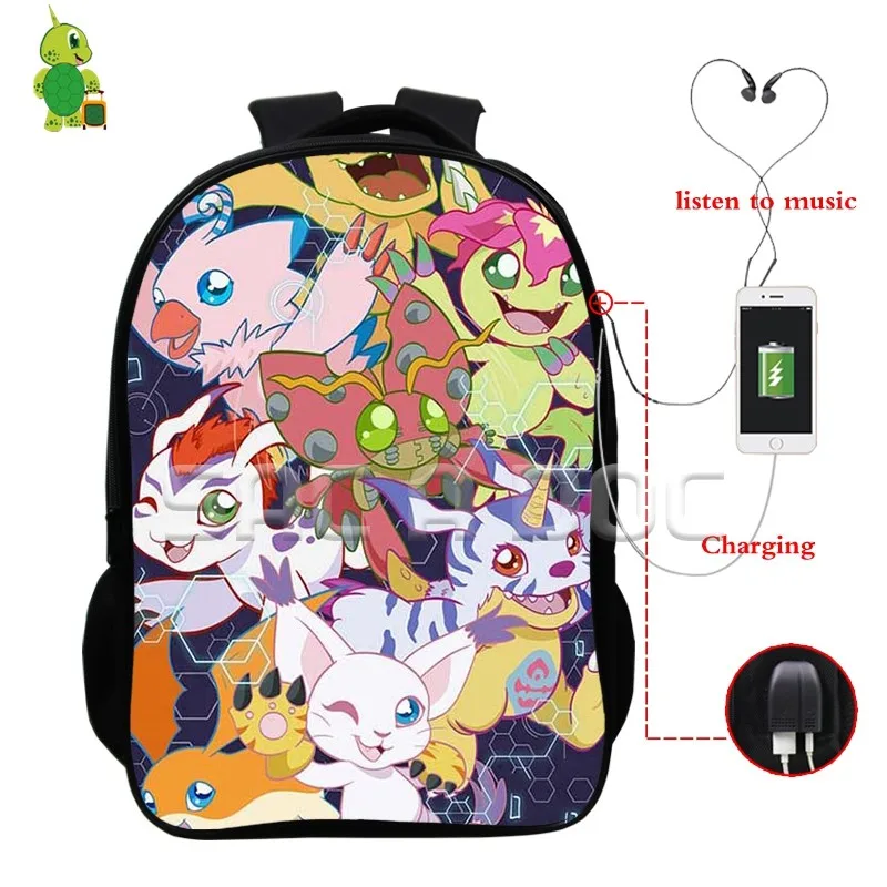 Anime Digimon Adventure Angewomon Backpacks Multifunction USB Charge ...