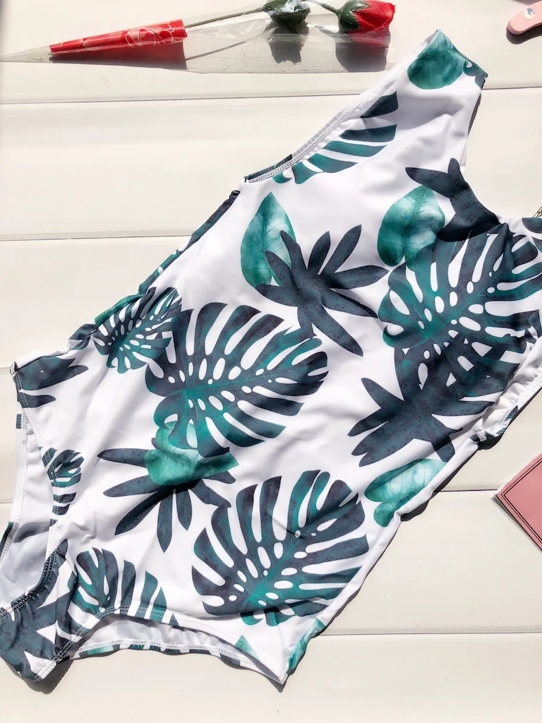 2017 New Leaf Pattern One Piece Swimsuit Bathing Suit Swimwear ...