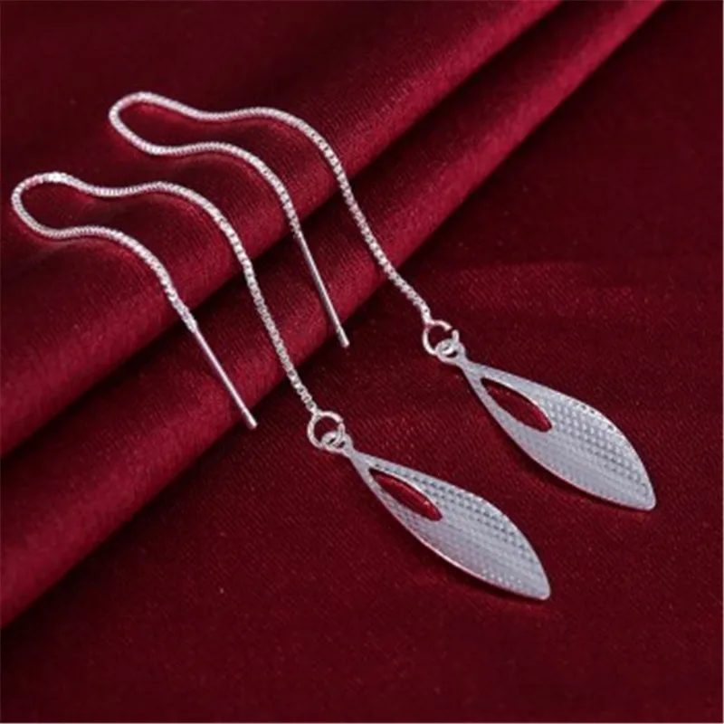 925 Silver Long drops of water Earrings Exquisite Fashion Lines Hanging ...