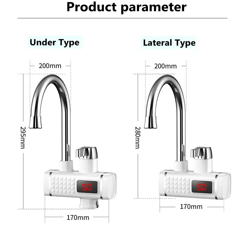 DMWD 3000W instant electric faucet water heater Temperature Display Electric Hot Water Tankless ...