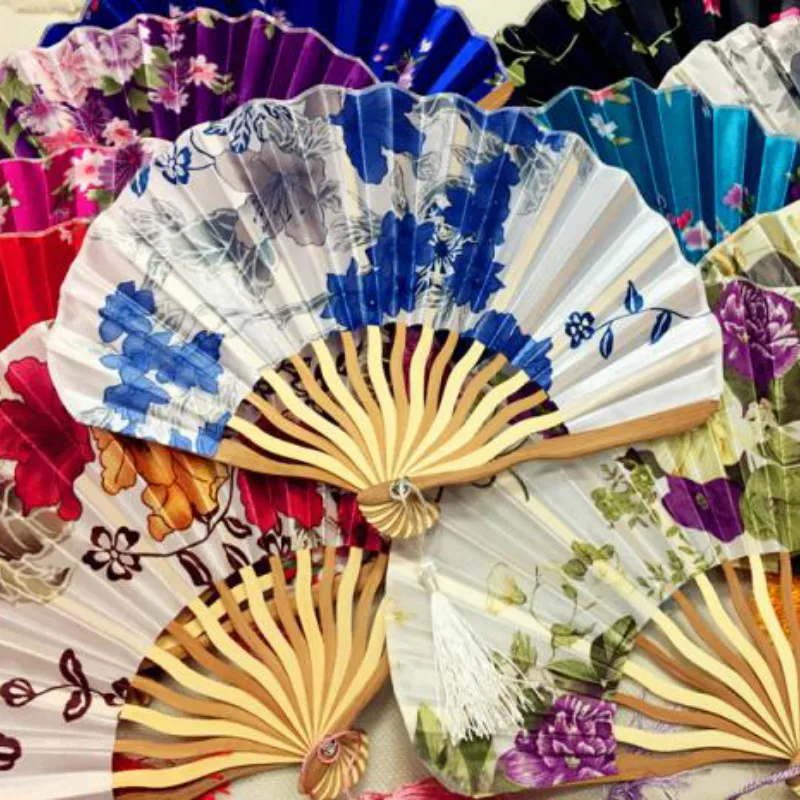 Painted Silk multiple colour flower japanese hand fan eventail a main ...