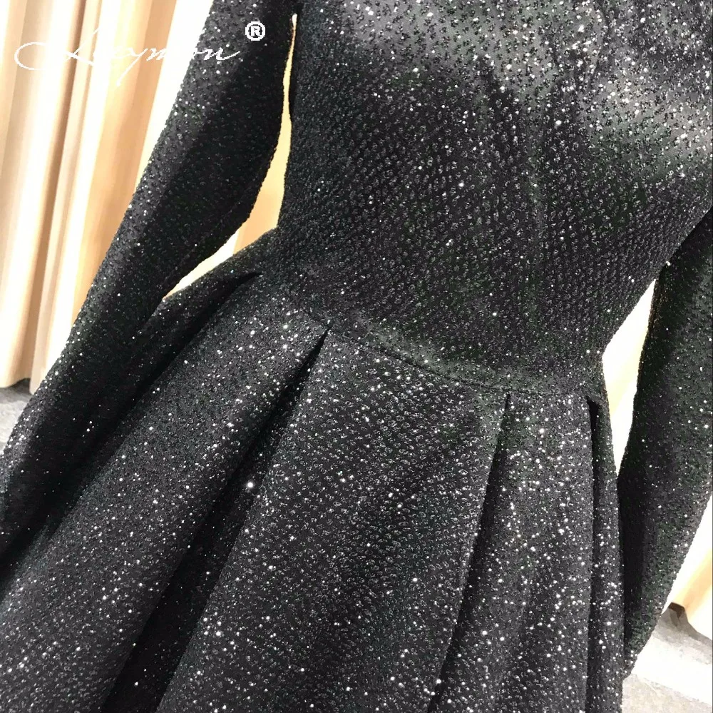 Robe De Soiree Glitter Shiny Evening Dress Full Sleeves Black Evening ...