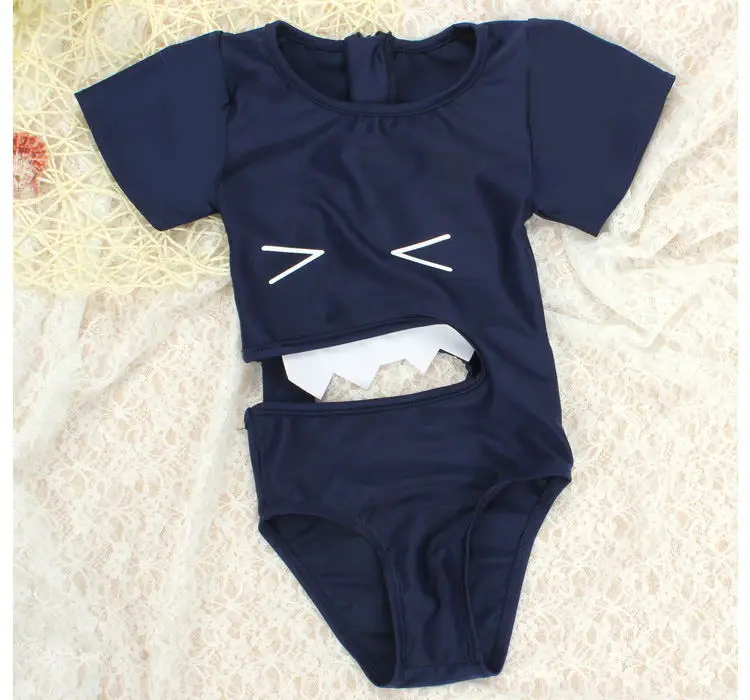 New 2017 Girls Swimwear Cartoon Shark Tooth Hollow Out One Piece Suits ...