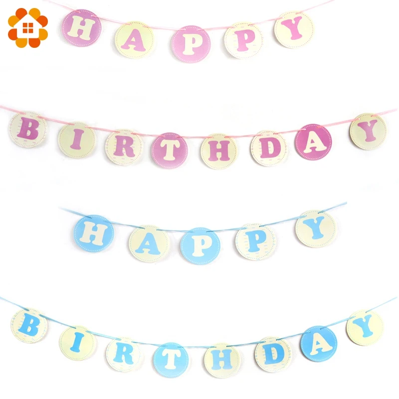 1Set Round Pink/Blue Happy Birthday Paper Flag Party Bell Garland ...