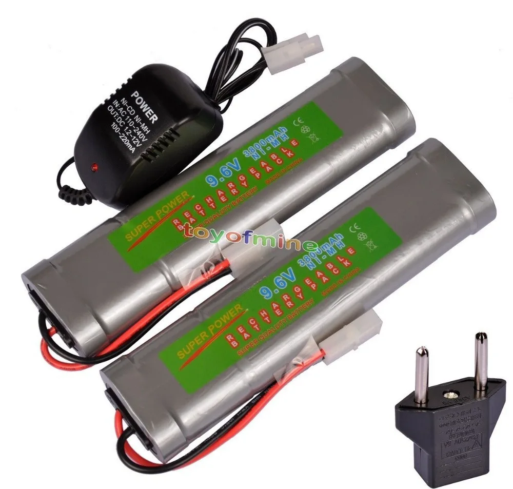 2x 9.6V NiMH 3800mAh Rechargeable Battery Pack Tamiya Plug + Charger ...