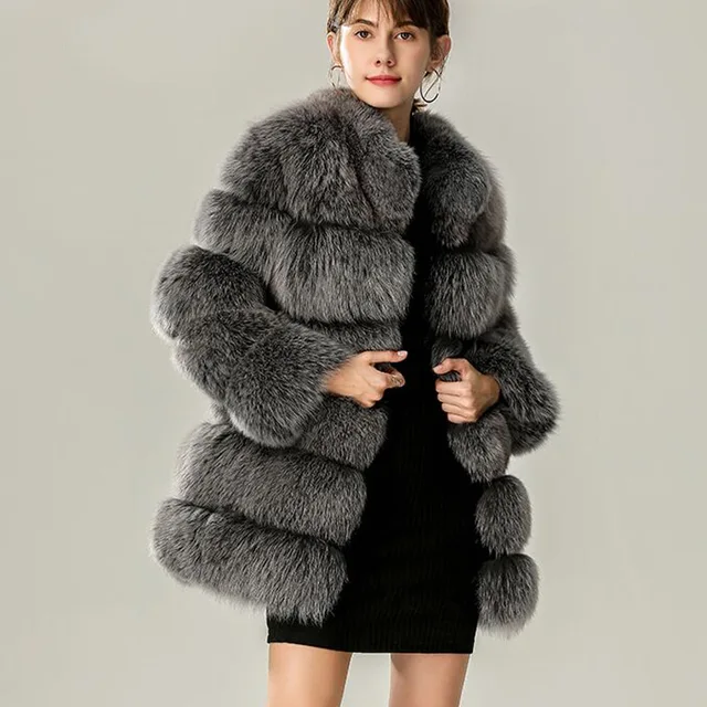 2018 New Winter Coat Women Faux Fox Fur Coat Plus Size Women Stand ...