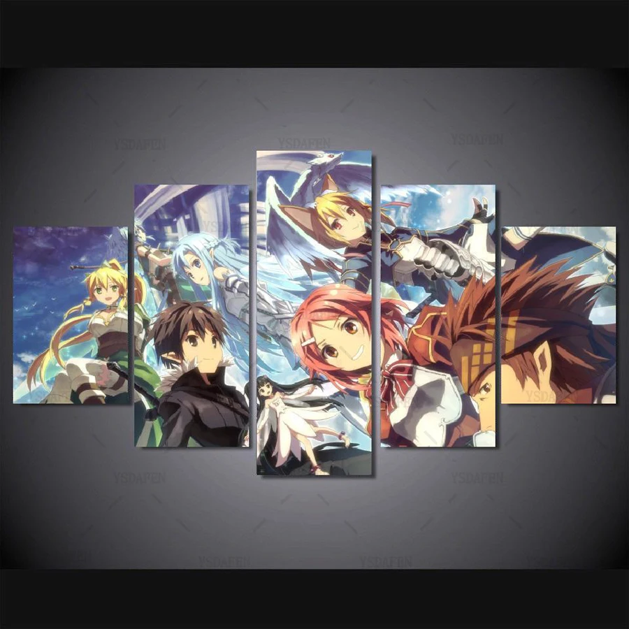 Canvas Painting HD Printed Wall Art Pictures Frame 5 Pieces Sword Art ...