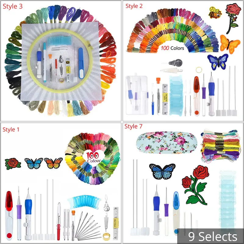 Embroidery Thread Set Magic Embroidery Pen Punch Needle Kit Craft Cross ...
