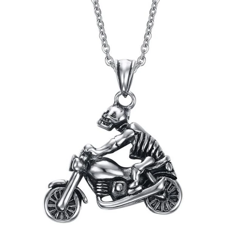 Punk Men Necklace Pendant Trendy Ghost Rider Motorcycle Metal Jewelry ...