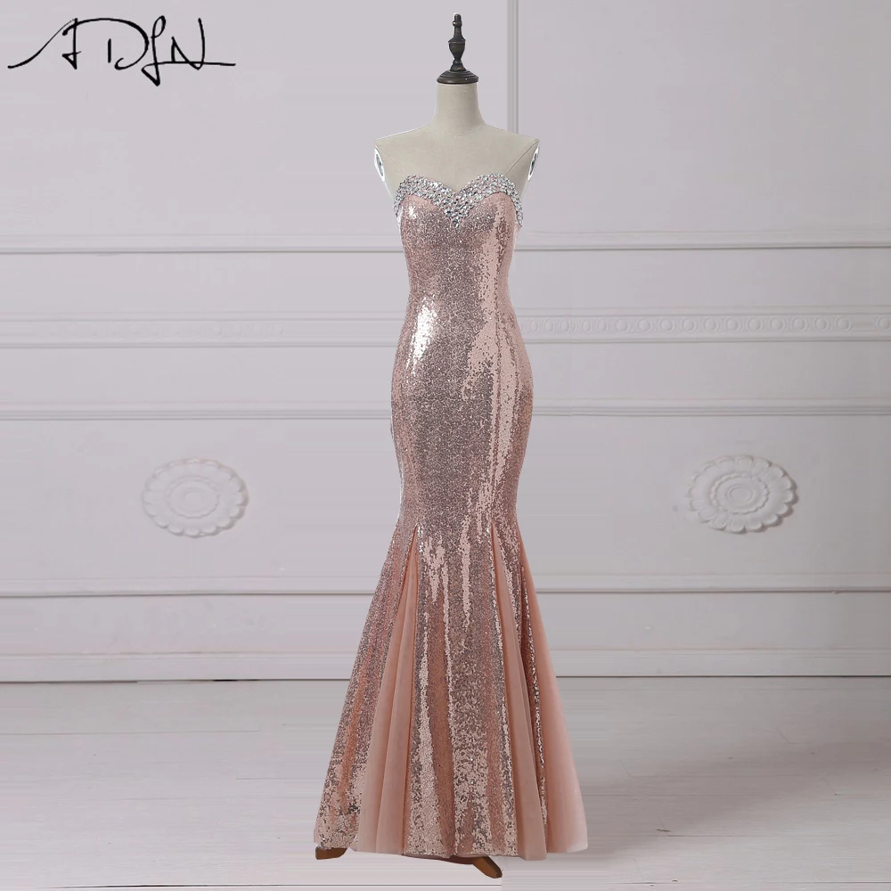 ADLN Rosa oro lentejuelas vestidos de noche largo Sweetheart sin mangas ...
