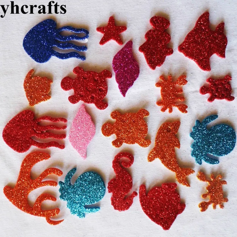 1bag/LOT.Ocean sea fish glitter foam stickers Kindergarten ornament ...