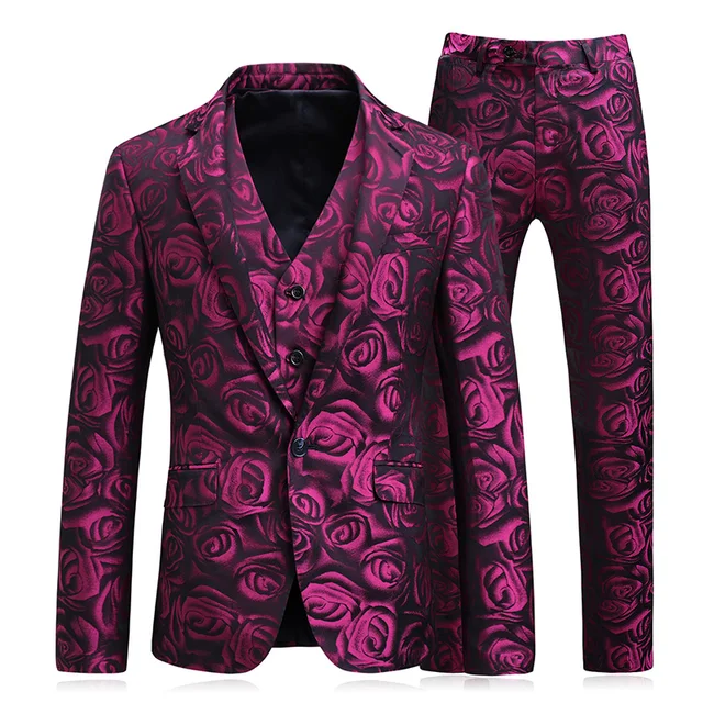 Rose Pattern Men's Suits Jackets + Vests + Pants Large Size S M L XL ...