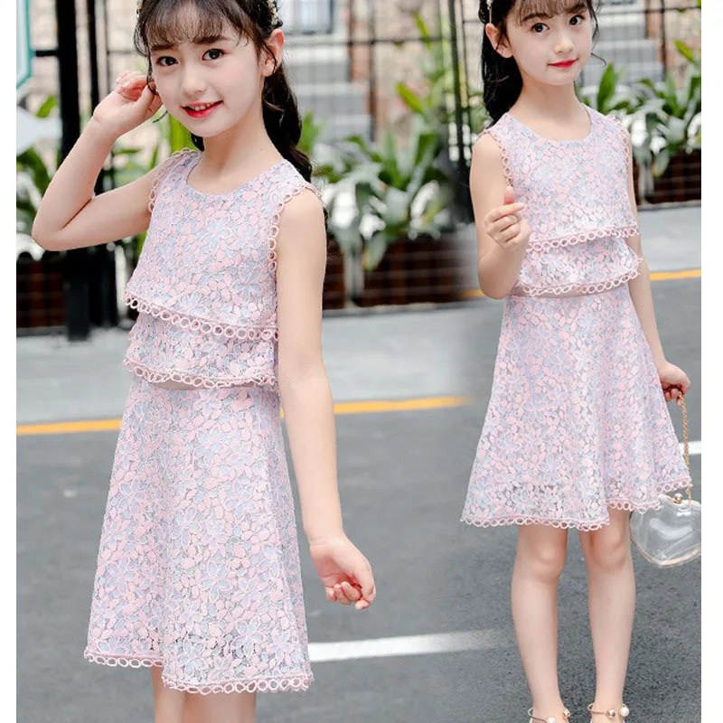 childrens dress summer new kids lace sleeveless girls dresses a line ...
