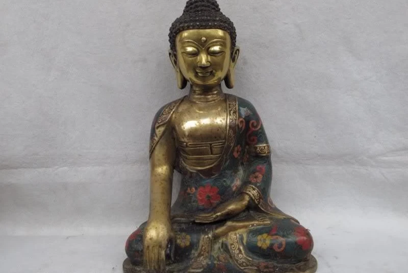 Tibet Budizm Halk tapınak fane Bakır Bronz emaye işi Sakyamuni Buda ...