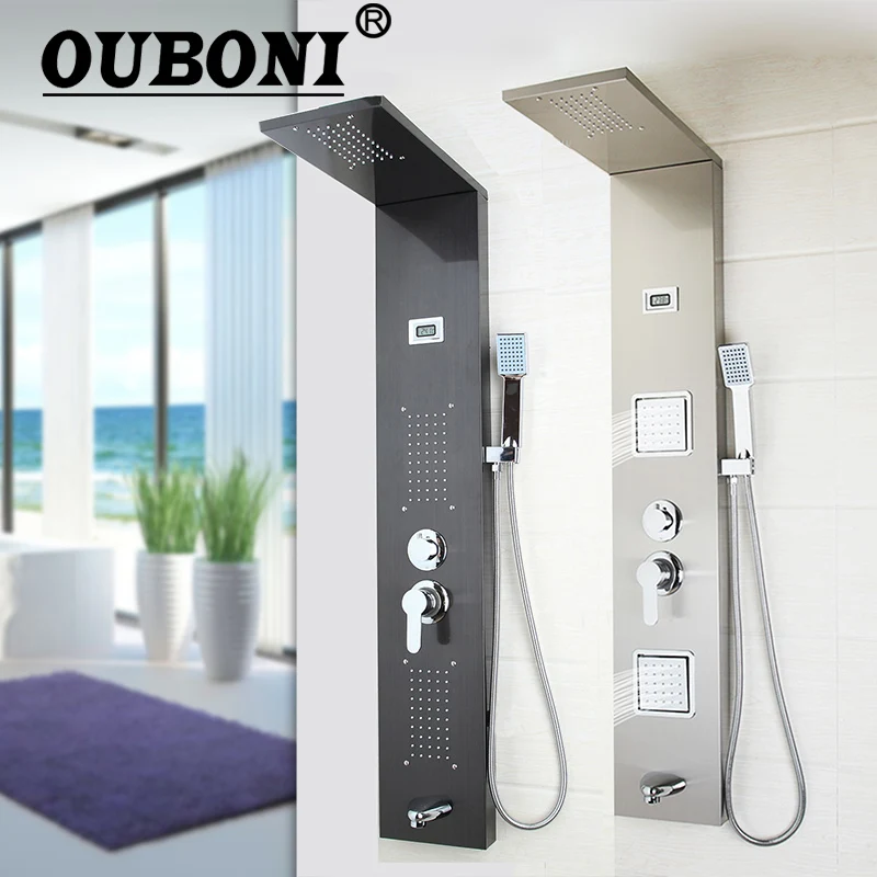 Ouboni Dark Gray Shower Column Bathroom Wall Mounted One Handle +hand ...