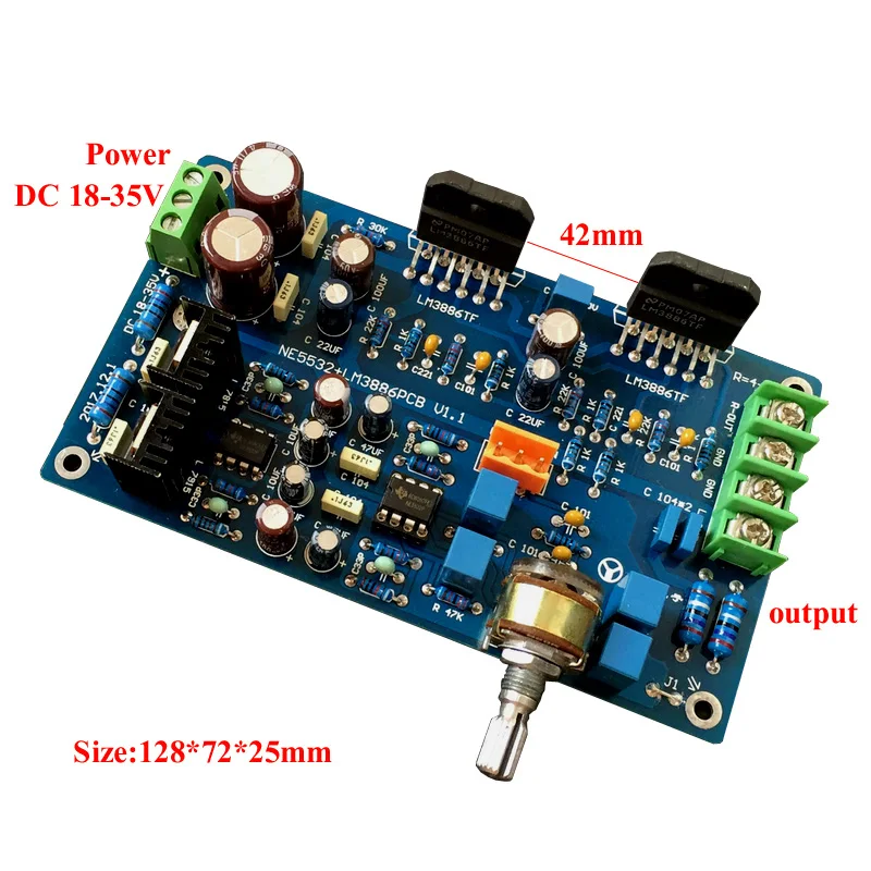 LM3886 Audio HIFI Amplifier Board 68W with Servo Preamp NE5532 Op Amp ...