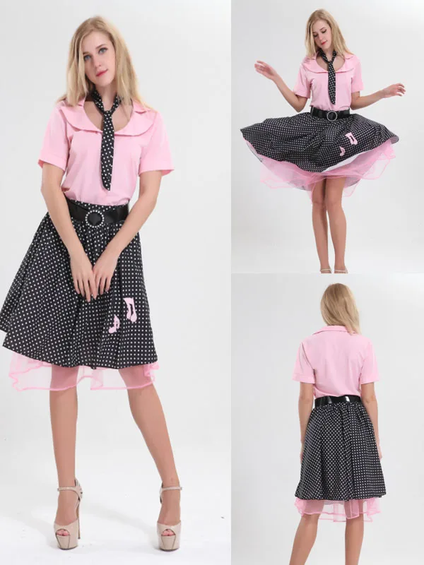 Free PP 50s poodle rockabilly dress costume pink polka dot school girl ...