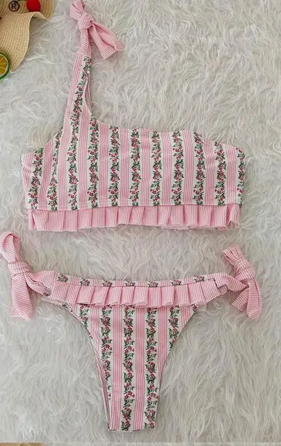 Buy Midou One Shoulder Bow Bikini Set Push Up Bikini