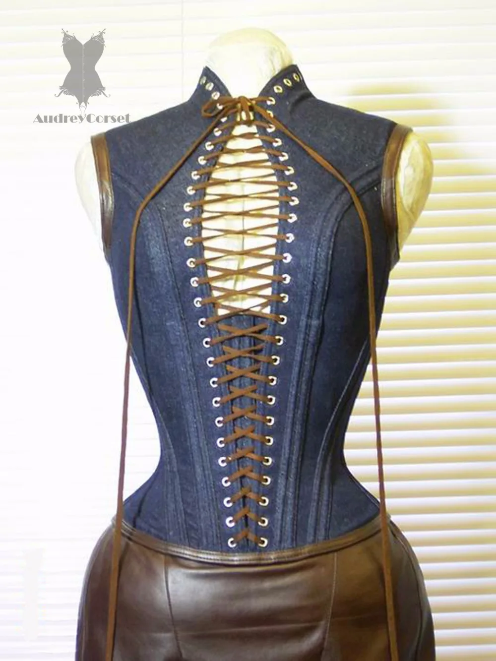 Jeans Overbust Corset Slim 4 Inches With Sexy Double Steel Boned