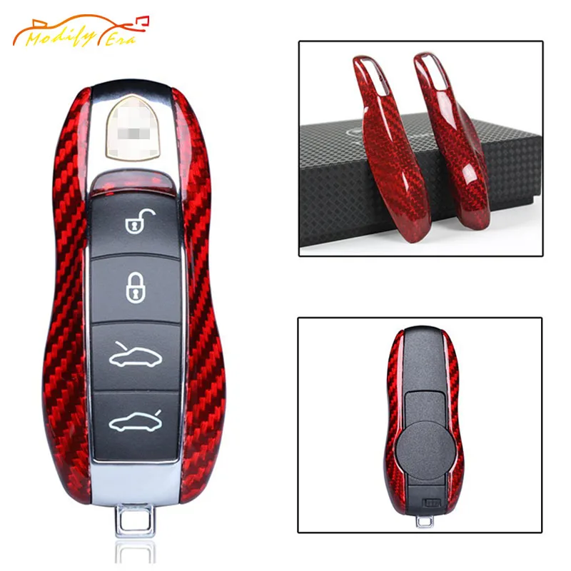 Red Carbon Fiber Smart Key Case Covers Shell Replace For Porsche ...