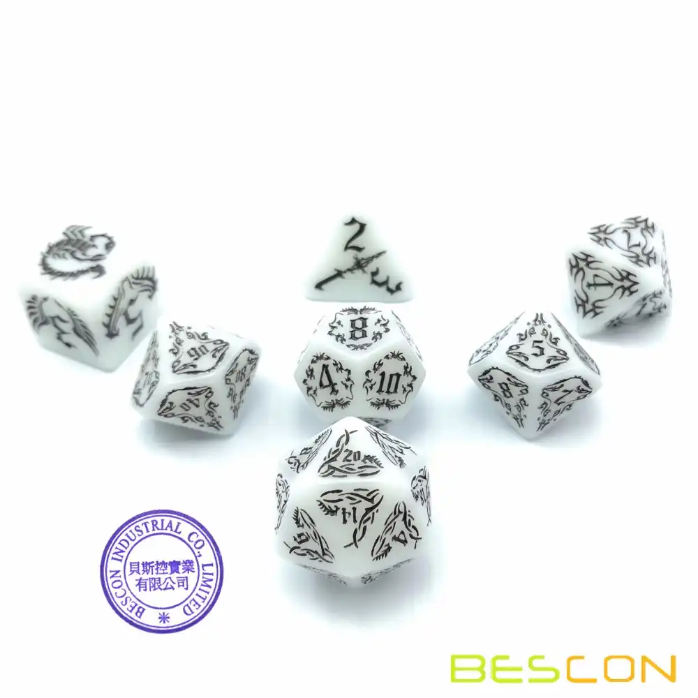 BESCON DARK ELVES Glowing Dice Set (7 piece), Oversized GLOW IN DARK ...